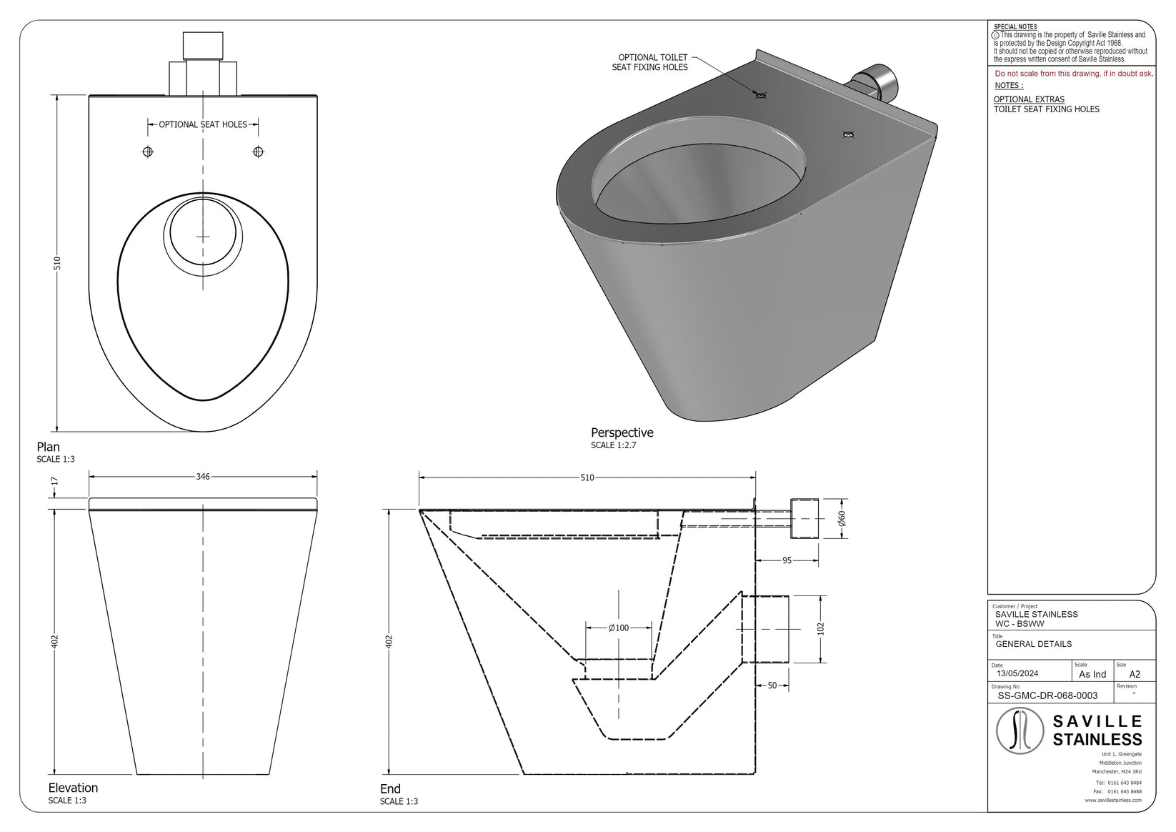 SSWC-BSWC02 Back to Wall WC Pan – Saville Stainless