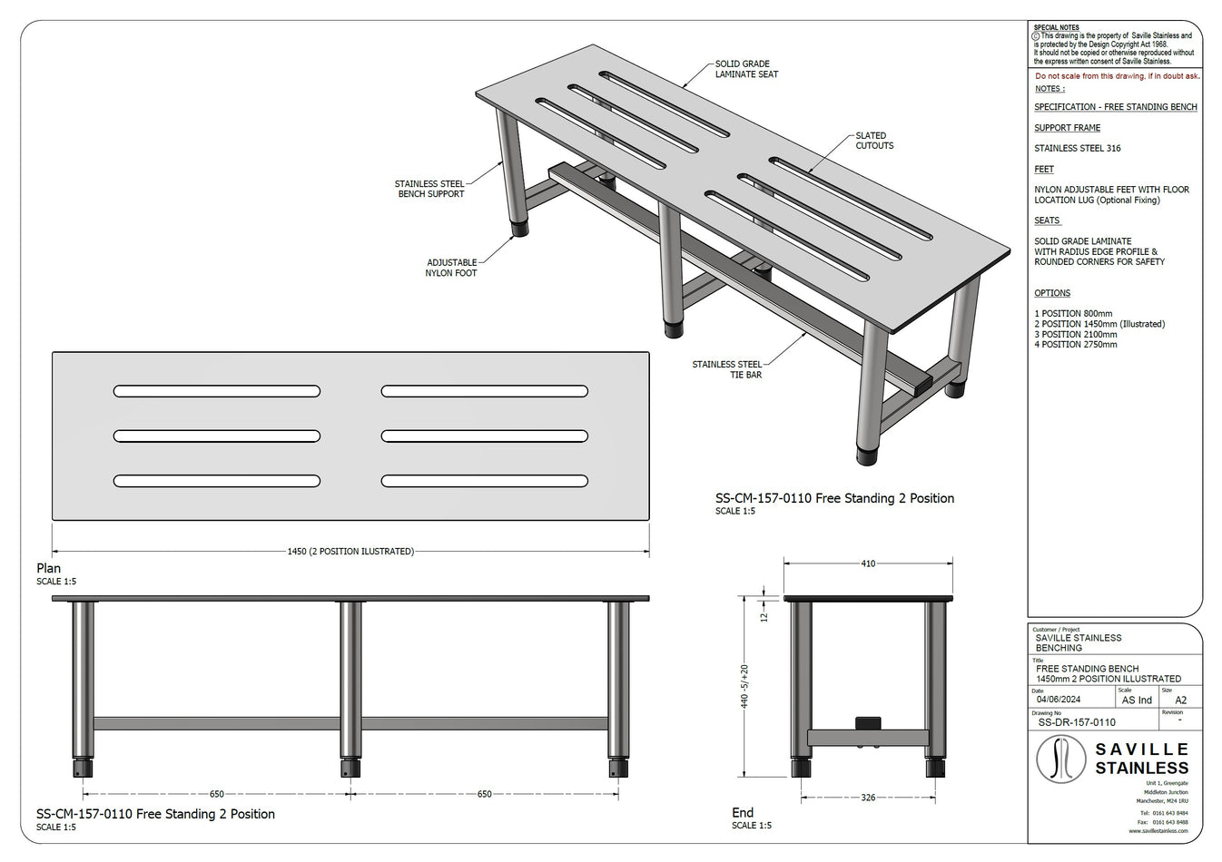 Changing Room Free Standing Bench Stainless Steel 1450mm – Saville ...