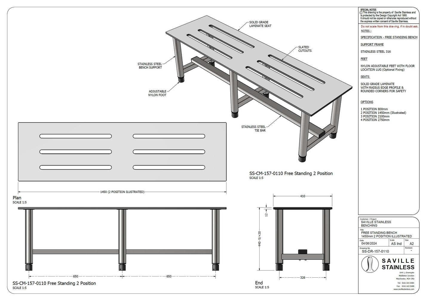 Changing Room Free Standing Bench Stainless Steel 1450mm – Saville ...