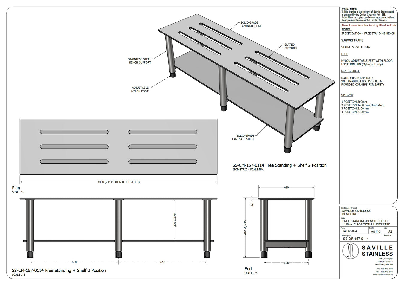 Changing Room Free Standing Bench Stainless Steel 1450mm – Saville ...