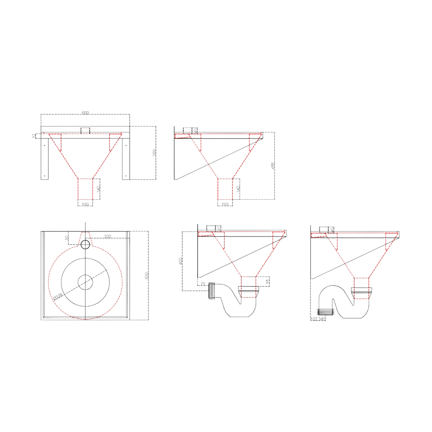 SS/HWM 600 x 600mm Top Inlet Disposal Hopper – Saville Stainless