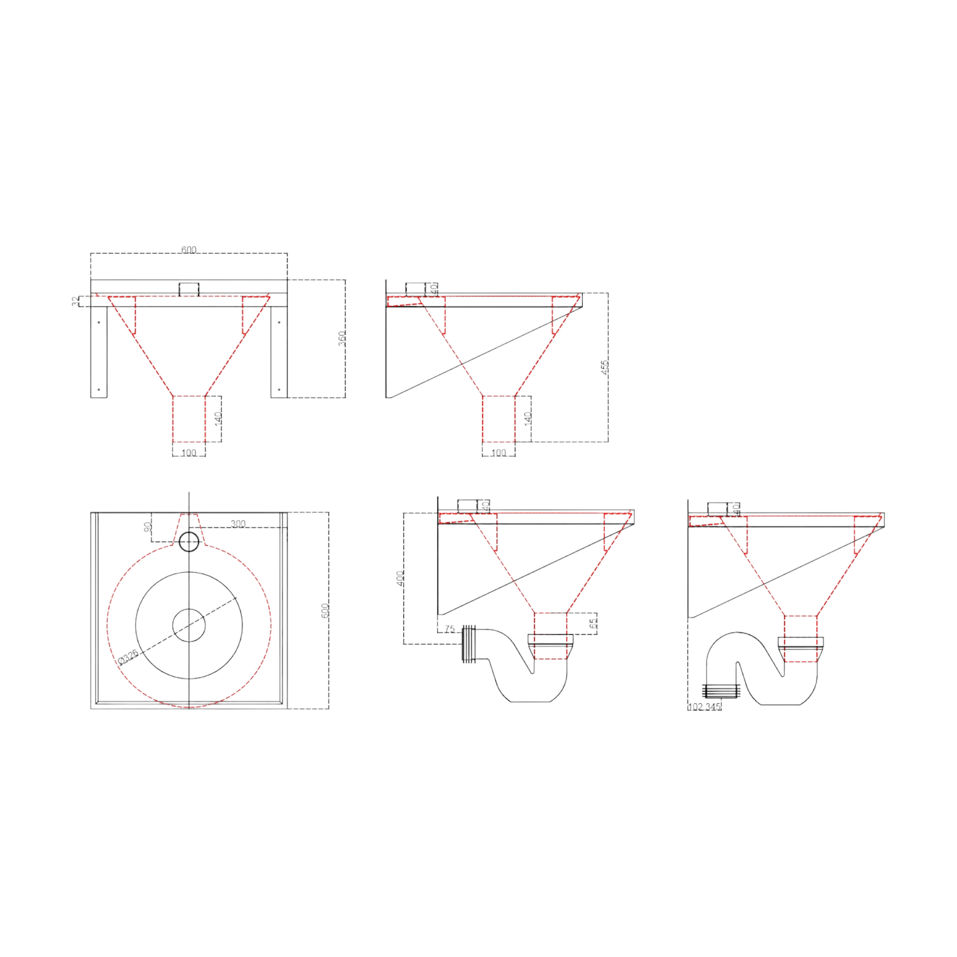 SS/HWM 600 x 600mm Top Inlet Disposal Hopper – Saville Stainless
