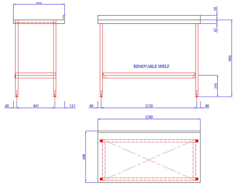 600 x 600mm Wall Table – Saville Stainless